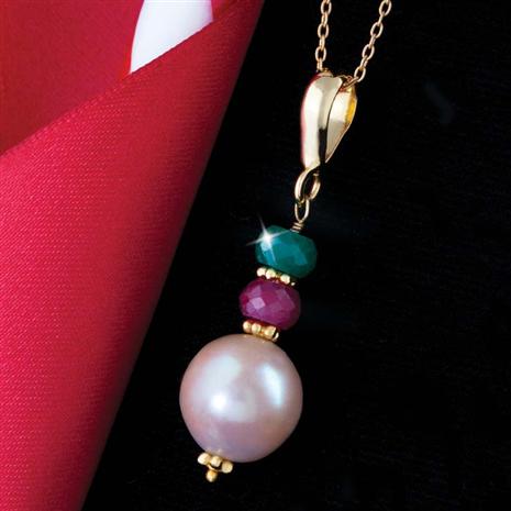 Stauer Genuine Pearl, Ruby & Emerald Pendant | Tander