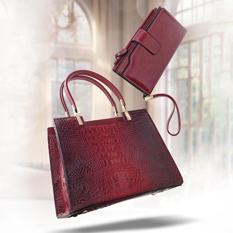 Crimson Croc Handbag & Wallet