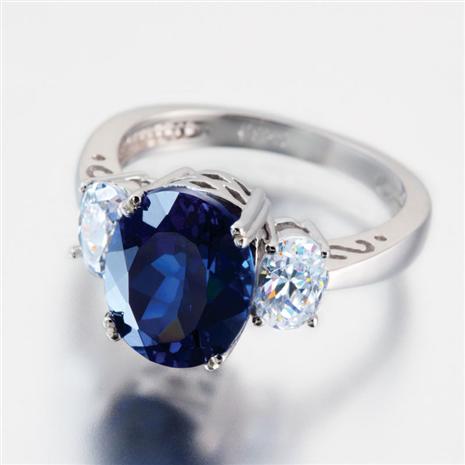 Lab Sapphire & Diamondaura Oval Ring | Coginyx